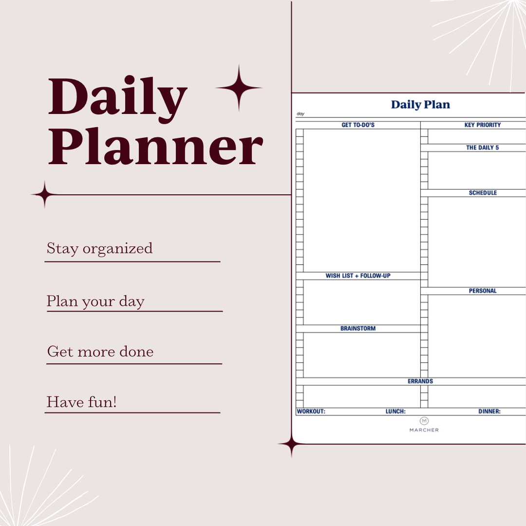 A Daily Plan worksheet to help you plan your day – Marcher
